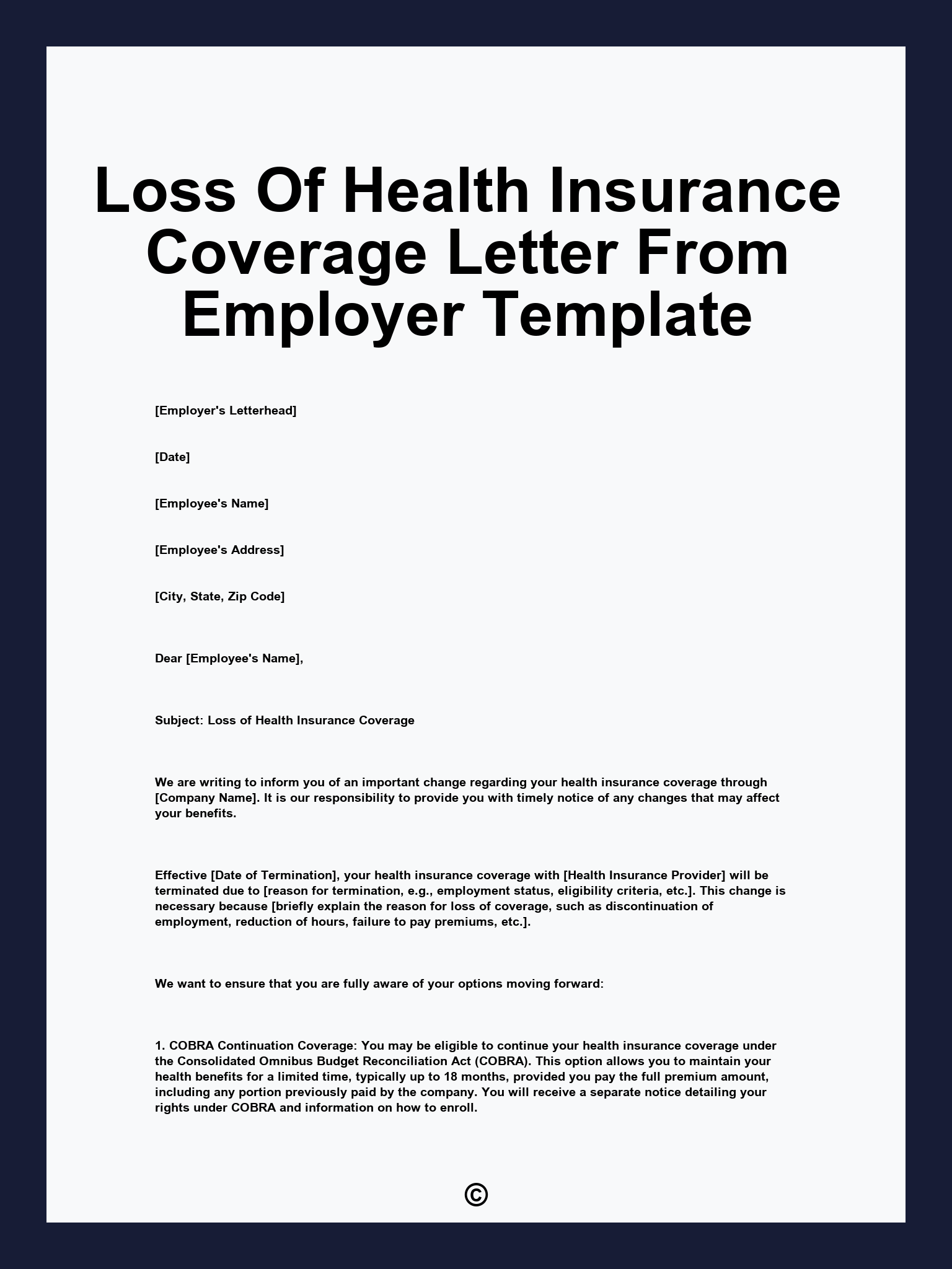 Loss Of Health Insurance Coverage Letter From Employer Template